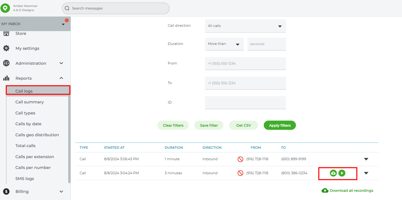How do I access and download my call recordings?