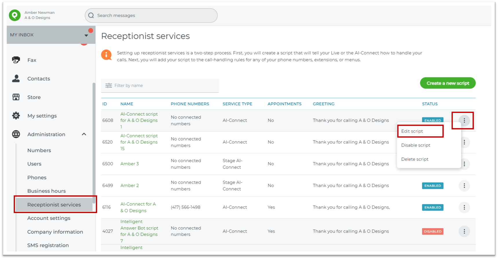 How do I assign receptionist services?