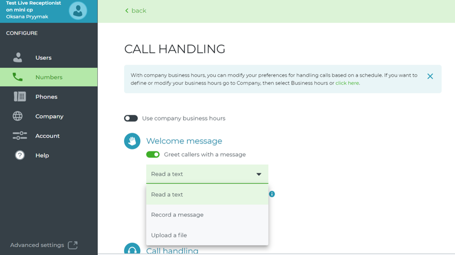 How do I set up call handling rules?